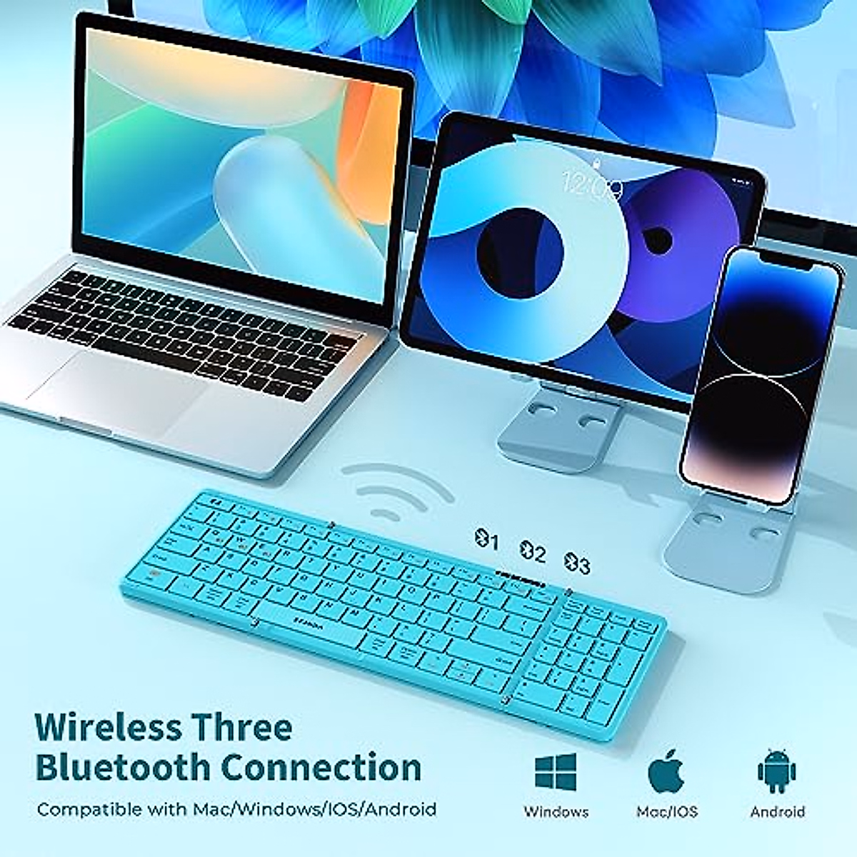 seenda Folding Keyboard with Number Pad, Portable Foldable Bluetooth Keyboard for Travel, Full-Size Rechargeable Keyboard for Laptop Tablet PC Smartphone Windows iOS Android - Green