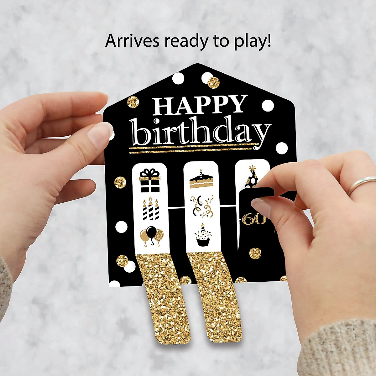 Big Dot of Happiness Adult 60th Birthday - Gold - Birthday Party Game Pickle Cards - Pull Tabs 3-in-a-Row - Set of 12