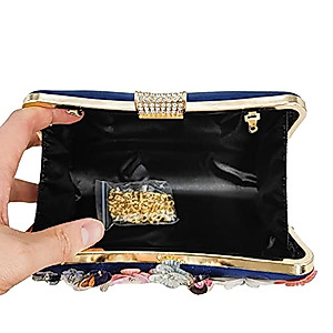 Boutique De FGG Evening Clutch Bag for Women Floral Evening Bags Wedding Party Chain Shoulder handbags Flower Clutch Purse (Blue#0796)