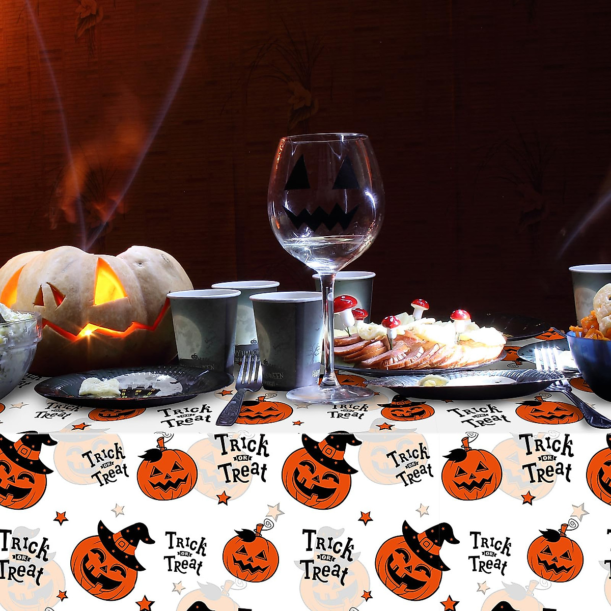 3 Pack Halloween Plastic Tablecloth Decorations, Trick or Treat Halloween Disposable Table Cloth, Halloween Pumpkin Rectangle Table Cover for Kids Indoor Halloween Party Decorations, 54 x 108 Inch