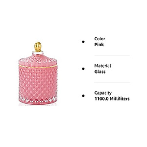 EVEREST GLOBAL European Glass Storage Jar Candy Bowl with Cover Sugar Cans Sugar Bowl with Lid Diamond Candy Box Jewelry Storage Jar Kitchen Storage Jar (Pink, D 3.35" H 5.12")