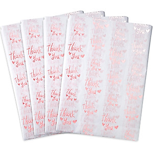 MR FIVE 100 Sheets White with Pink Thank You Tissue Paper Bulk,20" x 14",Pink Thank You Tissue Paper for Packaging,Gift Bags,Pink Tissue for Small Business