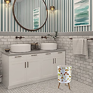 IKFLWJUTFW Small Trash Can Lid 70s Retro Mushroom Seamless Groovy Vintage Floral Repeat Fungi 7 Liter Round Garbage Can Elasticity Press Cover Lid Wastebasket Kitchen Bathroom Office 1.8 Gallon