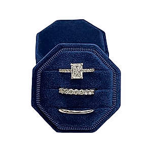 Engagement Ring Box Premium 3 Slot Octagon Wedding Ring Jewelry Box Vintage Velvet Ring Jewelry Box for Engagement & Wedding Ceremony Velvet Ring Box for Jewelry Display Ring Storage (Royal Blue)