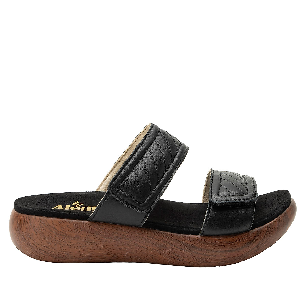 Alegria Womens Brayah Black Leather Double Strap Slide Sandal 9 M US