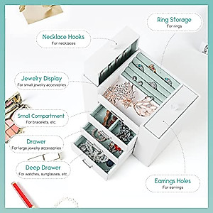 Homde Jewelry Organizer for Girls Women Jewelry Box Necklaces Rings Earrings Display Stand Jewelry Storage Holder Case for Bracelets Watches Sunglasses (White + Light Green)