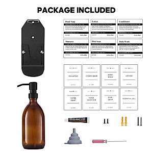 KUSVADO Glass No-Drill Wall Mounted Shower Soap Dispenser, Hand Soap Dispenser with Adjustable Stainless Steel Holder for Bathroom and Kitchen-(Black 1 Chamber, 18 OZ)