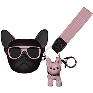 Cool Silicone Hiphop Bulldog Headphone Case Compatible with Airpods Pro Headphones Funny Cover with Bull Dog Keychain for Boys Girls Teenager Best Gift