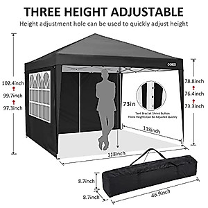 COBIZI 10'x10' Outdoor Canopy Tent, Beach Pop Up Canopy and Portable Gazebo Party Commercial Instant Shelter Tent Waterproof Canopies with 4 Sidewalls & Carrying Bag,Black