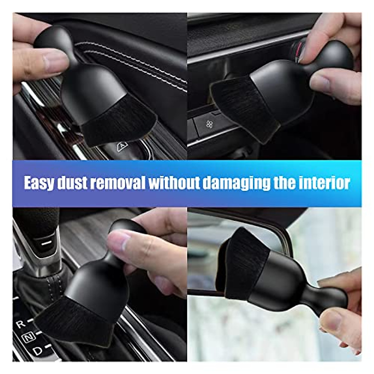 Ajxn 1 PC Car Interior Cleaning Tool Brush, Soft Bristles Detailing Dusting Brush, with Cover Curved Crevice Beauty Brush, Universal for Car Dashboard, Screen, Scratch-Free Cleaning Brush (Black)