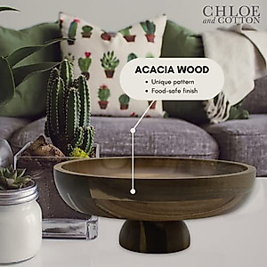 Chloe and Cotton | Large 12-Inch Brown Acacia Wood Bowl | Kitchen Counter Fruit Bowl | Decorative Pedestal Bowl for Entryway Table Decor