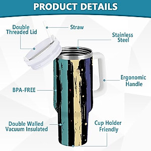 Double Insulated Tumblers 30 Oz with Straw and Handle, Colorful Flag Travel Coffee Tumbler