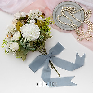 KEOSREE 3 Rolls Dusty Blue Handmade Chiffon Ribbon,1.5" x 21Yd Frayed Fringe Silk Ribbons (3 Rolls *7Yd) for Gifts Wrapping, Wedding Invitations, Bridal Bouquets, Decorations