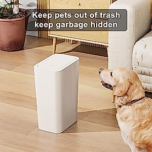 Yeebuuke 3 Pack 2.6 Gallon / 10 Liter Small Trash Can with Lid, Bathroom Garbage Can with Lid, Waste Basket for Bathroom, Kitchen, Bedroom, Laundry, Living Room, Dorm Room, Office - Cream