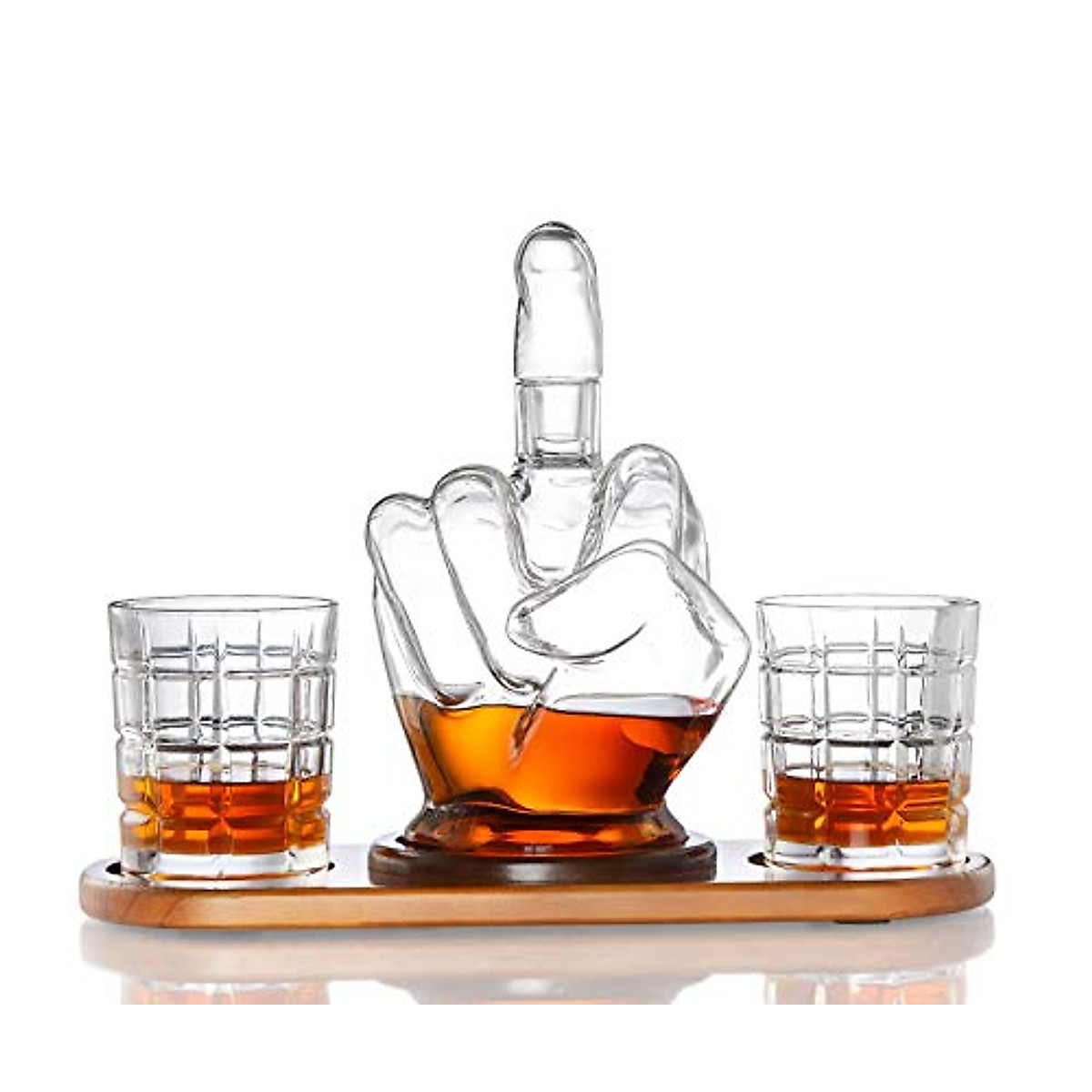Diamond Decanter Middle Finger Whiskey Decanter Set - Unique & Funny Glass Container for Scotch, Tequila, Brandy, Rum, Bourbon & Other Drinks - Gift Accessories for Men, Dads, Boyfriends