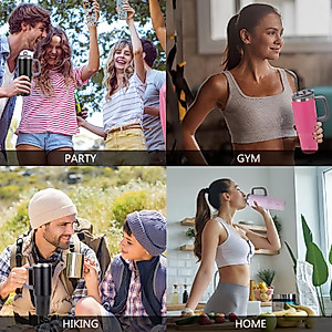 40 oz Insulated Tumbler with Handle, Stainless Steel Straw and silicone sleeves, Leakproof Travel Mug for Water, Iced Tea or Coffee, Insulated Cup Gifts for Women & Men, Strawberry Red