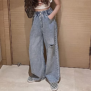 YaYabroe Kids Girls Ripped Distressed Washed Baggy Wide Leg Casual Jeans Size 5-14 yrs (11-12 Years, Blue)