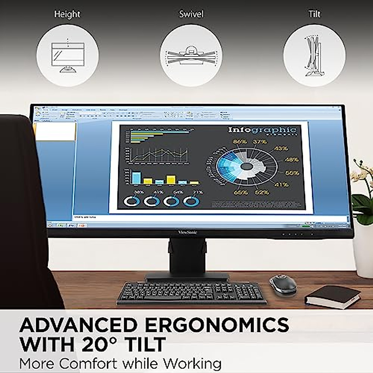 ViewSonic VA3456-MHDJ 34 Inch 21:9 UltraWide WQHD 1440p IPS Monitor with Ultra-Thin Bezels, Ergonomics Design, HDMI, and DisplayPort Inputs for Home and Office