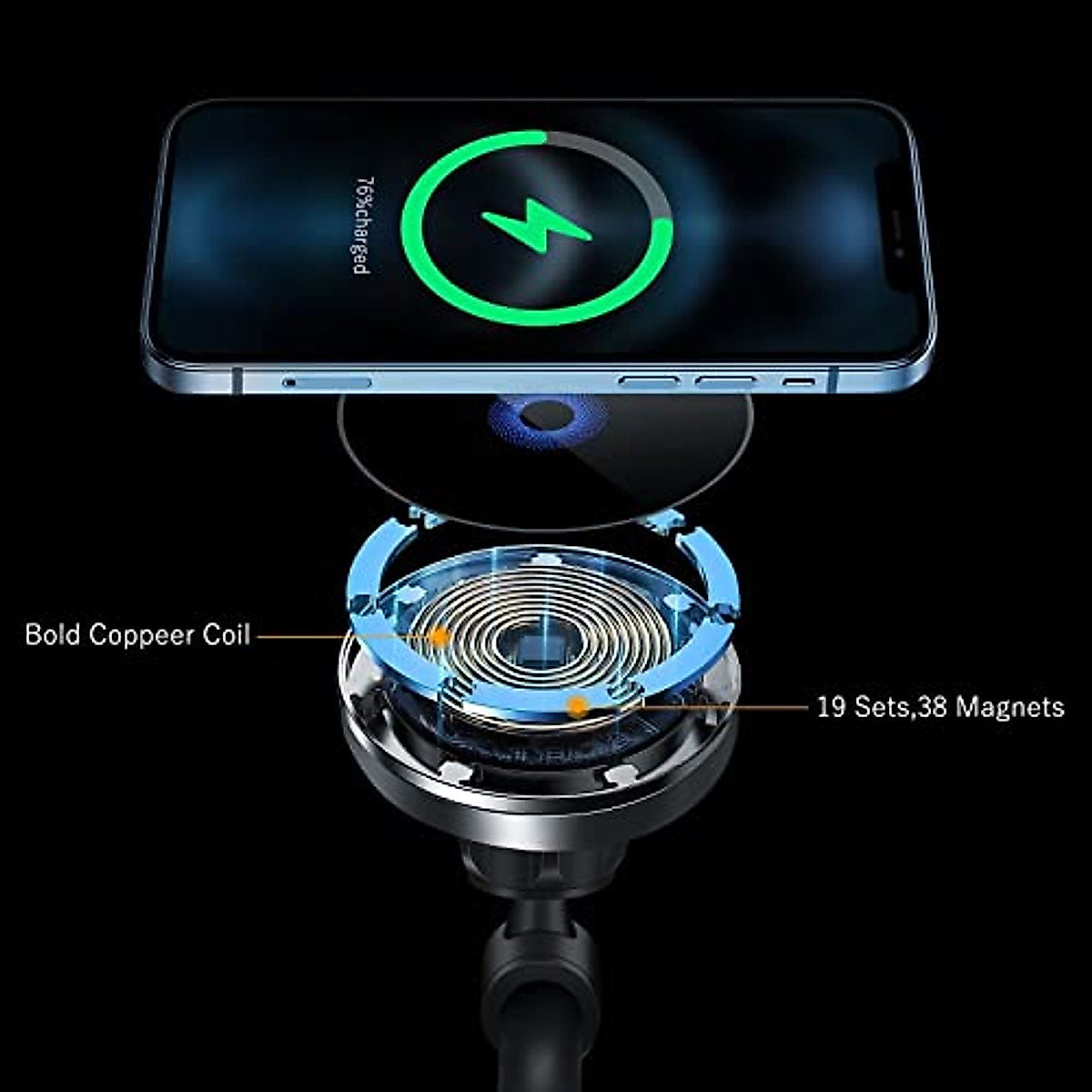 Piosoo 15W Magnetic Wireless Car Charger CD Slot Mount for iPhone 13/13 Pro/13 Pro Max/13 mini/12/12 Pro/12 Pro Max,Powerful Suction Auto-Alignment Mag-Safe Car Mount, Compatible with Mag-Safe Cases