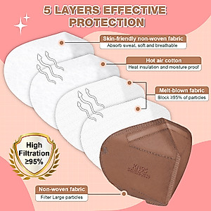 XDX KN95 Face Masks, 60PCS Individually Wrapped KN95 Pink Masks for Adults, 5 Layer Breathable Masks Disposable with Designs, Filter Efficiency ≥95%, Dusty Rose
