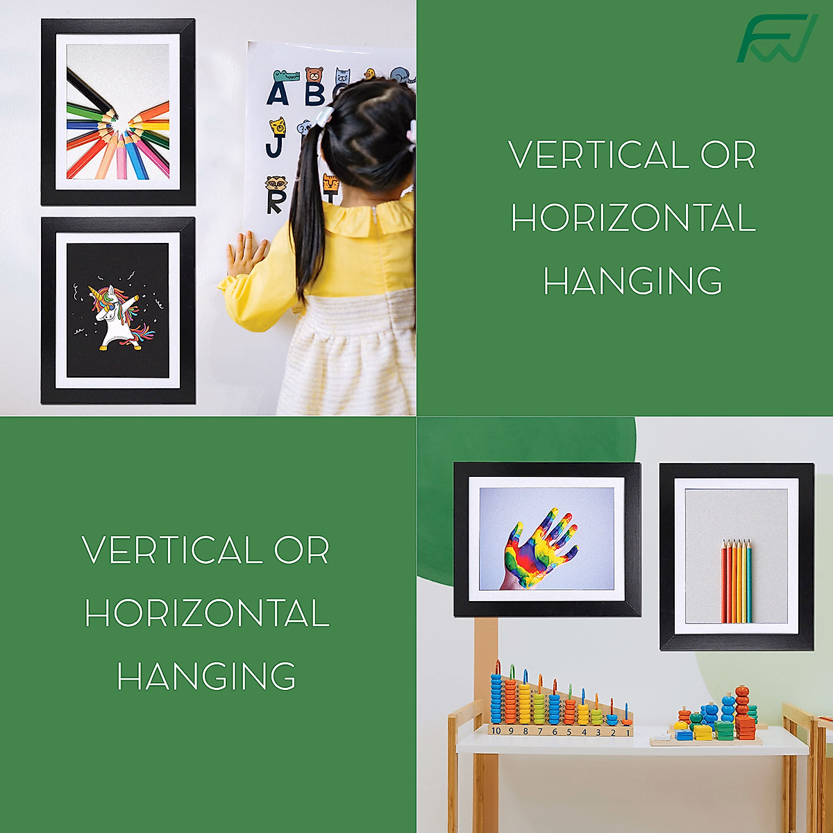 FrameWorks 10” x 12.5” Mahogany Wooden Kid Art Frame with Gallery Style Edges, Tempered Glass, and Elastic Straps