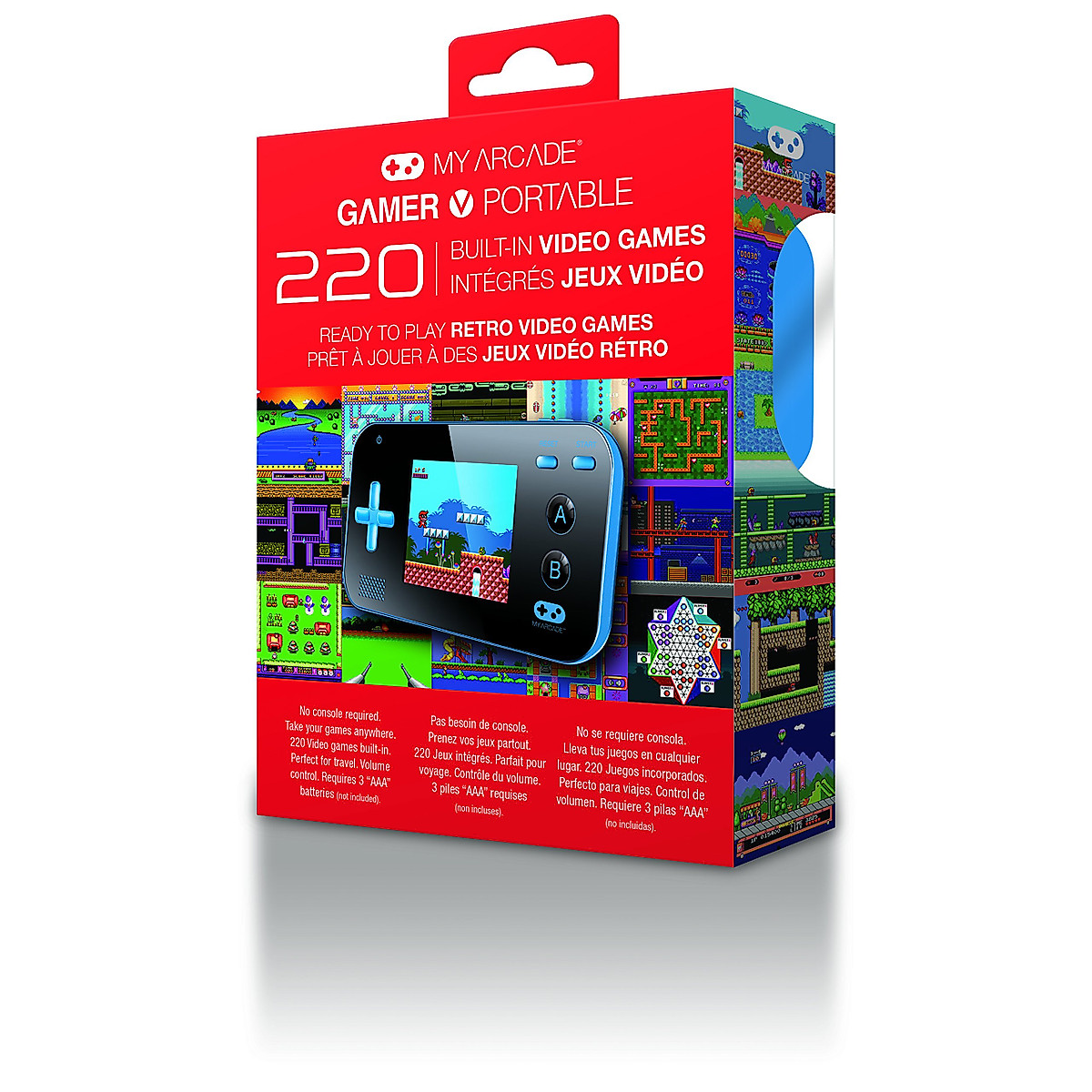 My Arcade Gamer V Portable - Handheld Gaming System - 220 Retro Style Games - Lightweight Compact Size - Battery Powered - Full Color Display - Volume Buttons - Blue