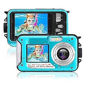 Kaisoon Tech Waterproof Camera 48MP Image 10FT Underwater Camera 2.7K Video Waterproof Digital Camera Underwater Video Camera for Snorkeling,Vacation（Blue）
