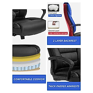 Big and Tall 500lbs Wide Seat Ergonomic Desk Chair with Lumbar Support Arms Headrest Massage Office Chair Rolling Swivel PU Leather Task Computer Chair for Adults,Black