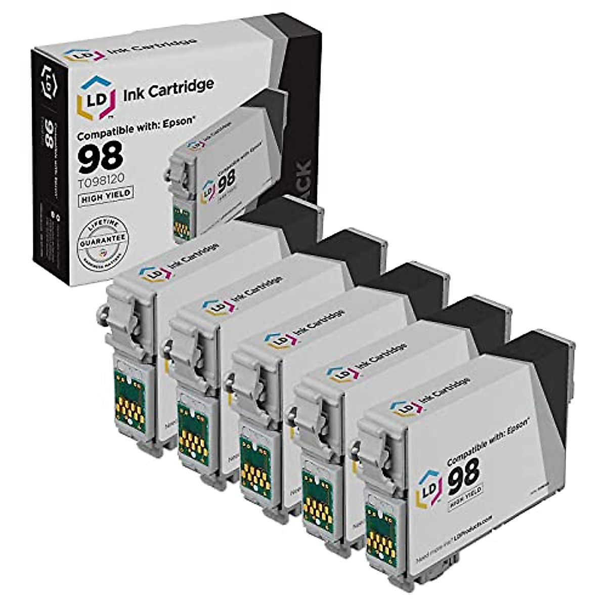 LD Products Remanufactured Ink Cartridge Replacement for Epson 98 T098120 (5 Pack - Black) for use in Artisan 700, 710, 725, 730, 810, 835, 837