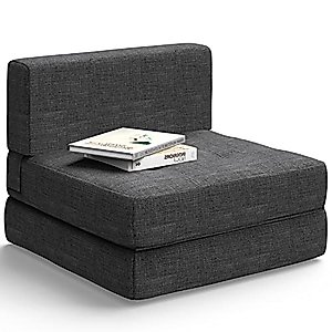 Aiho Sleeper Sofa Bed, Memory Foam Futon Sofa Bed, Floor Sofa Convertible Chair Bed Couch Bed, Modern Linen Fabric Removable Cover, for Living Room/Apartment/Loft, Dark Grey