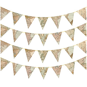 Travel Themed Party Decorations 4pcs Vintage Bon Voyage Map Pennant Banners Going Away Farewell Party Triangle Flags Decorations for Let The Adventure Begin Party Graduation Retirement Party Supplies