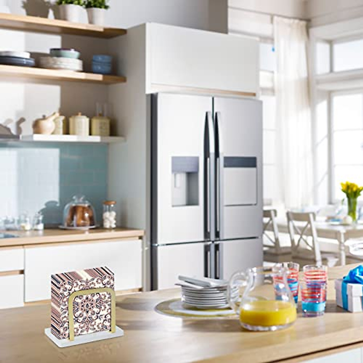 Winmien Napkin Holder, Paper Towel Dispenser with Marble Base for Kitchen Countertops.（Gold）