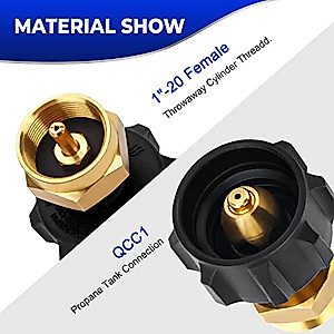 GasSaf Propane Refill Adapter 1 to 20 lb Cylinder Tank Coupler Universal for Type 1 QCC1 Propane Cylinder and One Pound Throwaway Disposable Bottle - Solid Brass（2 PCS