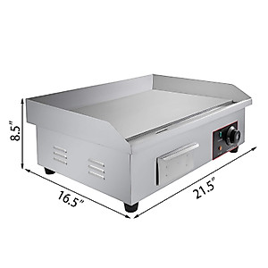 VBENLEM 22" Commercial Electric Griddle,Electric Countertop Flat Top Griddle 110V 1600W,Non-Stick Restaurant Teppanyaki Stainless Steel Grill,Adjustable Temperature Control 122°F-572°F.