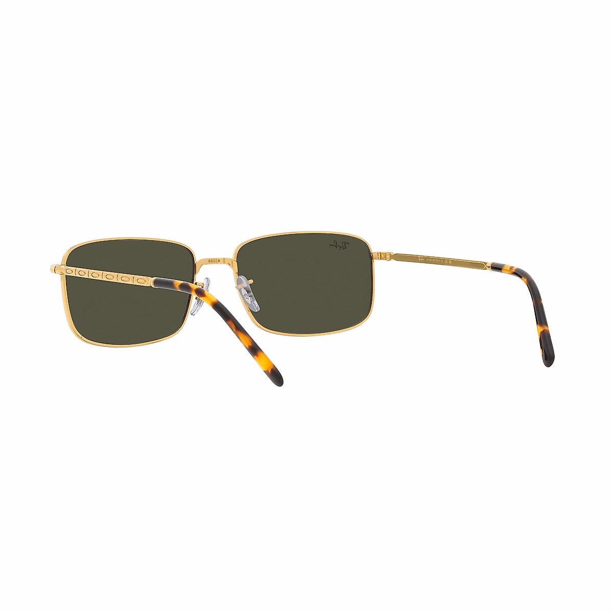 Ray-Ban RB3717 Rectangular Sunglasses, Legend Gold/Green, 57 mm