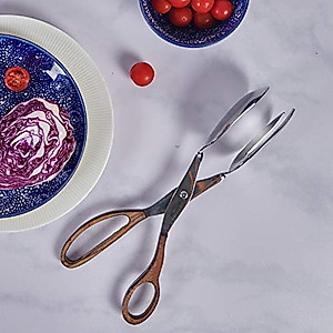 Folkulture Salad Tongs or Tongs for Cooking, Heavy Duty Stainless Steel Kitchen Tongs for Cooking, Grill or Serving Food Bread Dessert, Heat Resistant, 11.5 Inches Metal Tongs, Chrismas Gifts, Wooden