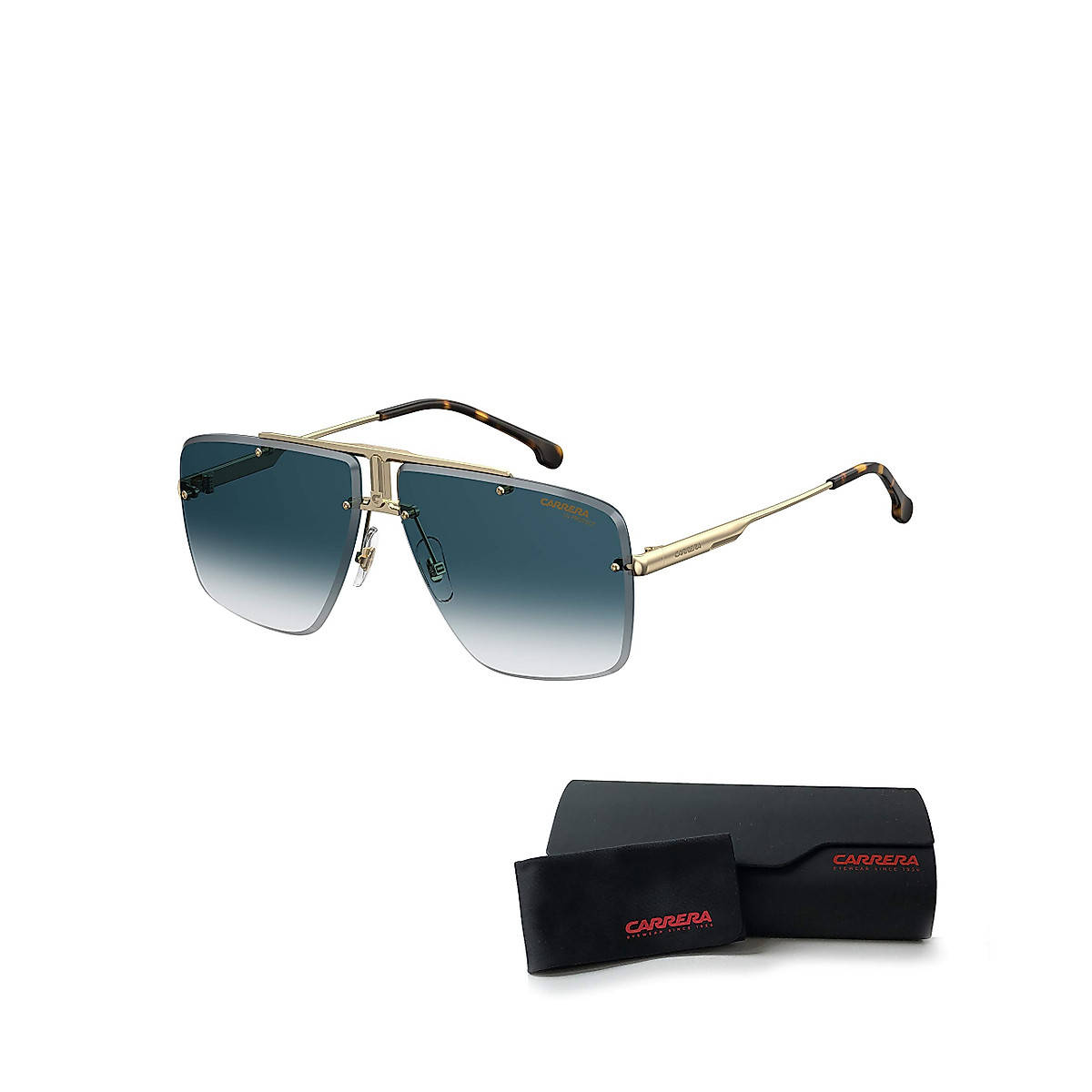 Carrera CA1016/S 0001 64mm Yellow Gold/Dark Blue Gradient Square Sunglasses for Men for Women + BUNDLE with Designer iWear Eyewear Kit