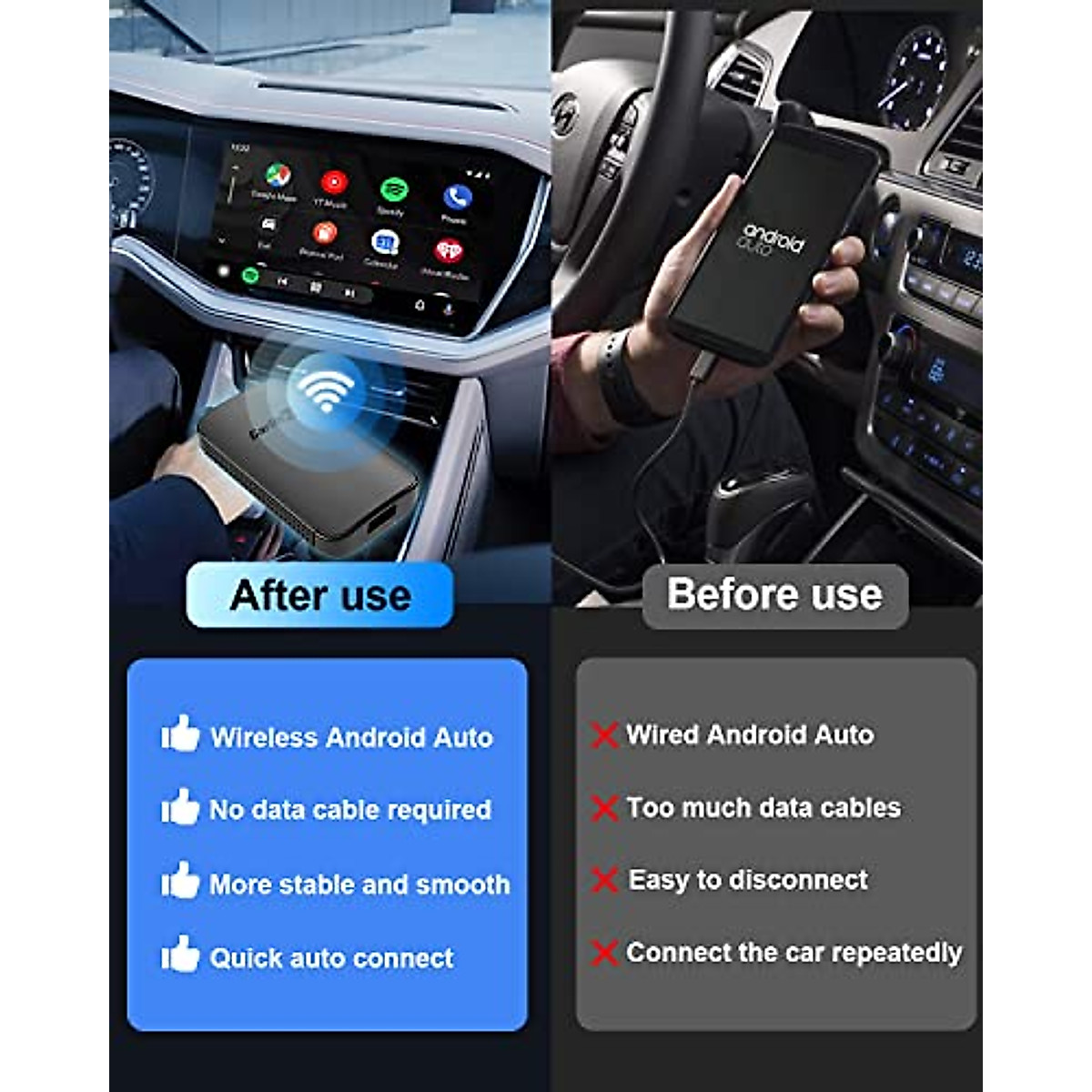 Wireless Android Auto Car Adapter CarlinKit A2A Dongle for Cars only Support Original Wired Android Auto, Instant Connection- Easy Setup- 5 GHz WiFi- GPS Navigation Fast Transmission…