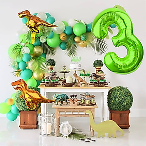 LEBERY Dinosaur Number 3 Ballloon, 40 Inch Green Number 3 Balloon, Mini Dino Foil Balloons Baby Dinosaur Balloons for Kid Dino Theme Jungle 3rd Birthday Baby Shower Party Decorations