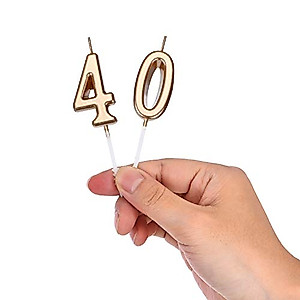 40th Birthday Candles Cake Number Candles Happy Birthday Cake Candles Topper Decoration for Birthday Wedding Anniversary Celebration Favor, Champagne Gold