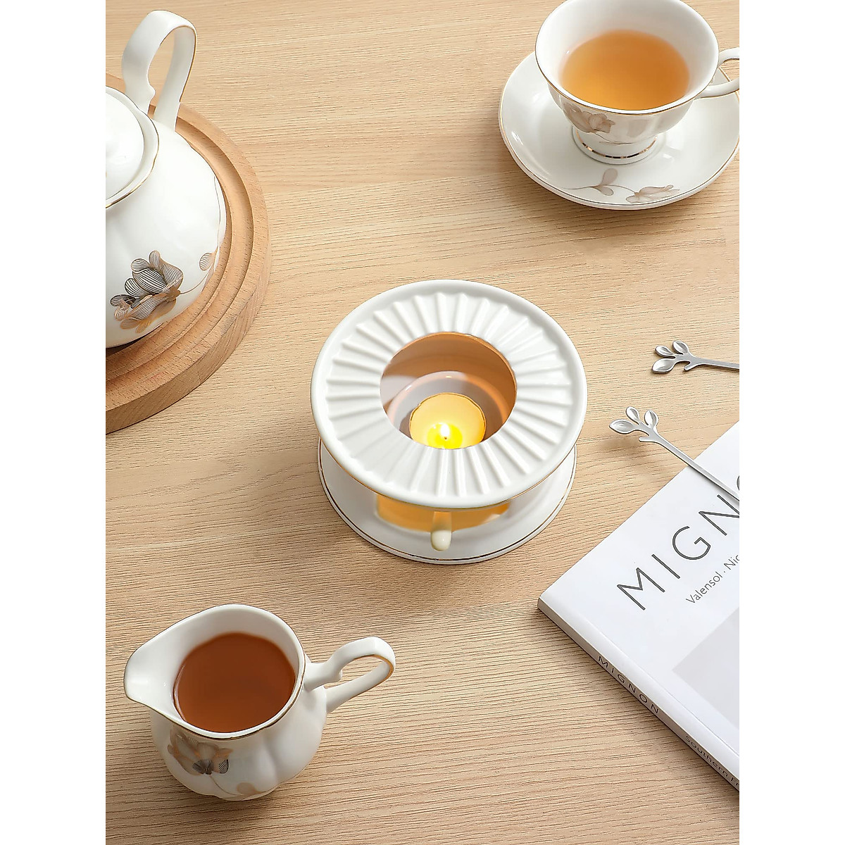 Teapot Warmers Ceramic Teapot Warmer Coffee and Milk Tea Warmer Tea Set(with Candle Hold)