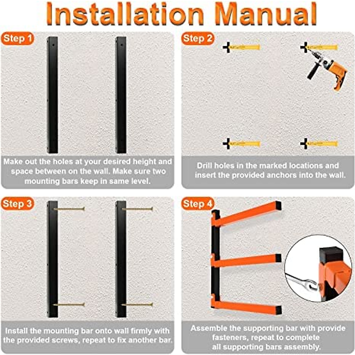 Thanaddo 3-Level Metal Wall Mount Lumber Storage Rack Wood Organizer Rack Lumber Rack Metal Rack Indoor & Outdoor (2PACK)
