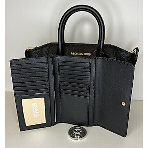 Michael Kors MICHAEL Michael Kors Avril Small Logo Top-Zip Satchel bundled with Trifold Wallet Purse Hook (Black)