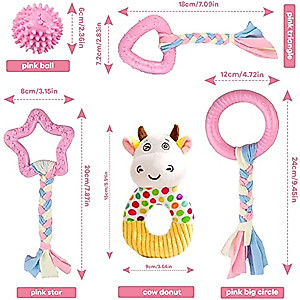 AXIIJGL 5 Pack Puppy Chew Toys Pink Puppy Rubber Teething Toys Girl Dog Toys for Small Breed Dogs Squeaky Plush Teething Cleaning Toys for Puppies Doggie Toys for Puppy Pet Toys for Small Dogs