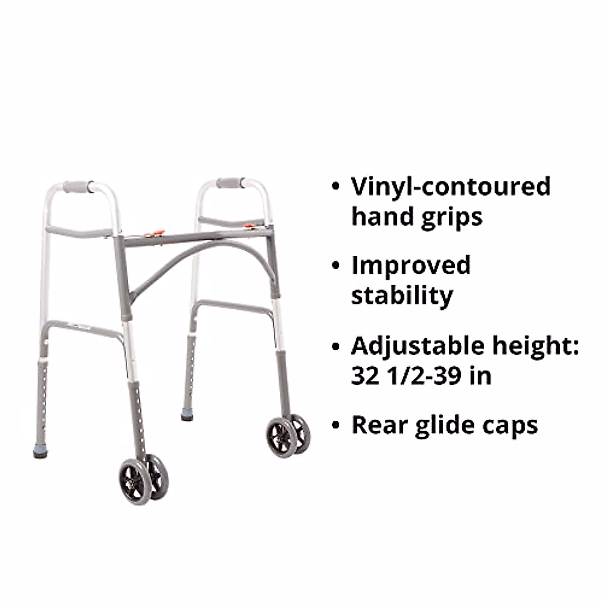 McKesson Folding Walker with 5 in Wheels, Bariatric, Steel, Height Adjustable 32 in to 39 in, Weight Capacity 500 lbs, 1 Count