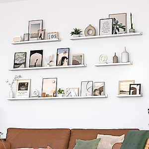 Heimlove Picture Ledge Shelf, Floating Shelves Set of 2, 24 Inches Picture Shelf for Wall with Ledge, Kids Bookshelf Wall Mounted for Living Room Bedroom Decor Books Photo Frames - White