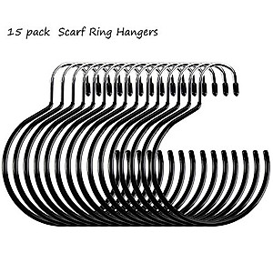 Cedilis 15 Pack Scarf Ring Hangers, Non-Snag Belt Hanger for Closet, Non-Slip Closet Organizer Accessory Holders for Ties Scarves Belts Tank Tops Pashminas, Black