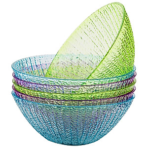 Frcctre Set of 6 Plastic Mixing Bowls Set, 93 Oz Neon Color Plastic Salad Bowl Hammered Serving Bowls, 10 Inch Round Large Plastic Bowls for Party, Snack, Salad, Chip, Popcorn