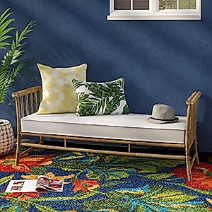 ZEW Handcrafted Natural Bamboo Entryway Bedroom Bench with Armrests Daybed Lounger with Detachable Mattress