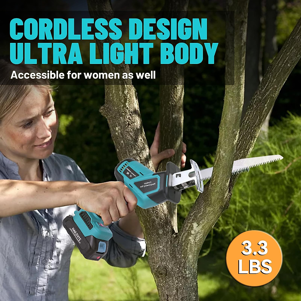 LAKIX Cordless Reciprocating Saw, 21V 2- Speed Mode Cordless(Brushless Motor) with 2Ah Battery & Charger and 4 Saw for Wood/Metal/PVC Cuting